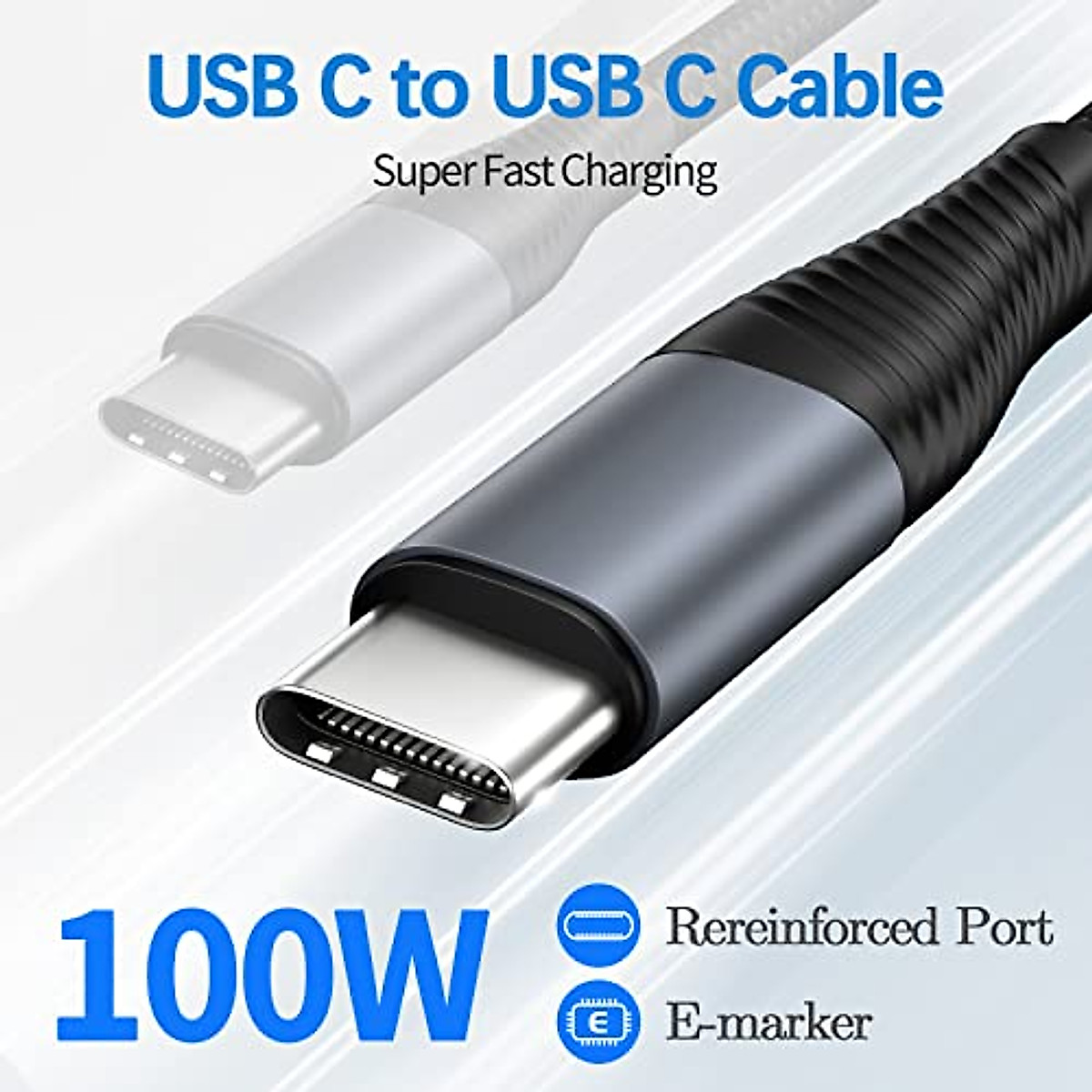 Deegotech USB C to USB C Cable, [6.6Ft 2-Pack] Durable Nylon Braided 100W 5A USB C Cable PD Fast Charger Compatible with MacBook Pro, MacBook Air, iPad Pro/Air, Galaxy S22 S21-Black