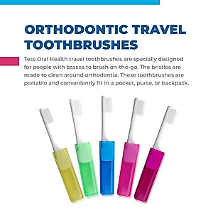 Tess Oral Health Orthodontic Travel Toothbrush 12 Count - Convenient Pack for On-the-Go Dental Care Includes 1 Dozen Orthodontic Travel Toothbrushes - Ideal for Oral Hygiene for Braces and Orthodontia
