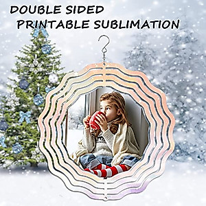 4 Pcs 8 Inch Sublimation Wind Spinner Blanks, 3D Aluminum Wind Powered Kinetic Sculpture, Spinner Suspension Trim for Yards & Gardens（Round）