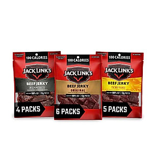 Jack Link's Beef Jerky Variety Pack - Includes Original, Teriyaki, and Peppered Beef Jerky - 96% Fat Free, No Added MSG- 1.25 Oz (Pack of 15)