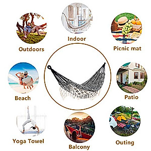 ROOITY Portable Hammock with Tassel,2 Person,Brazilian Tree Hammocks with Carry Bag for Bedroom,Garden,Backyard,Patio,Outdoor and Indoor XX-Large Black/White Woven Cotton Fabric, Up to 450Lbs