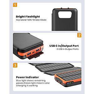 Hiluckey Solar Charger 27000mAh Power Bank 22.5W Fast Charging Portable Phone Charger with 4 Solar Panels USB C PD External Battery Pack with 3 USB Outputs for Cellphone Tablet