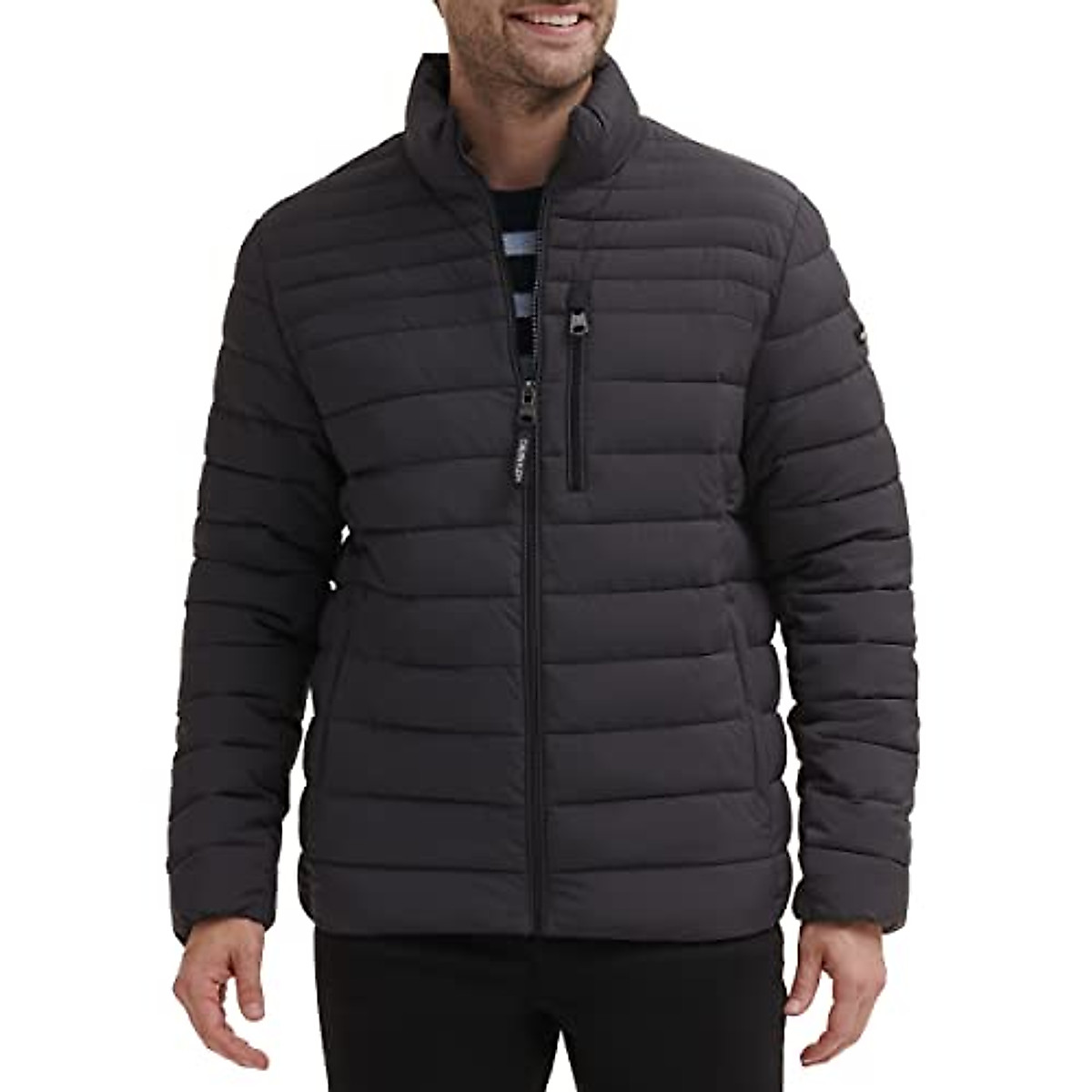 Calvin Klein Men's Lightweight Water Resistant Packable Down Puffer Jacket (Standard and Big & Tall), Iron, Small