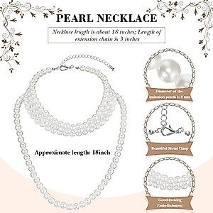 BBTO 4 Pieces Pearl Necklace Set for Women, 8 mm Round Shell Pearl Stunning Pearl Stretch Bracelet, Multi Strand Choker Necklace, Dangle Earrings Jewelry, Halloween Christmas Birthday Wedding Present