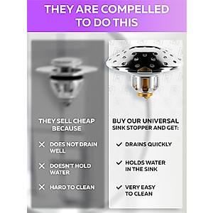 Innovative 2 in 1 Bathroom Sink Stopper Replacement - 1.06"-1.65" Pop Up Drain Stopper - Universal Sink Drain Stopper with Anti-Clogging Filter Basket - Bathroom Sink Plug for Basin Drain Holes