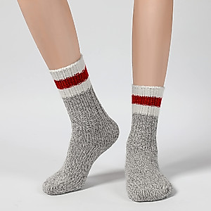 GLENMEARL 2 Pairs Merino Wool Hiking Trekking Winter Thick Warm Boot Crew Socks for Winter,Women,Men,Kids(Red and Pink 8-11)