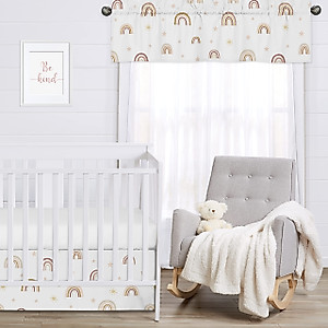 Sweet Jojo Designs Boho Rainbow Window Treatment Valance - Blush Pink Dusty Rose Gold Yellow Mauve Taupe Beige Tan Bohemian Stars Sun Celestial Vintage Sky