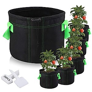 venrey 6-Pack 5 Gallon Plant Grow Bags, Premium Aeration Nonwoven Cloth Fabric Grow Bags with Sturdy Handle and Shrink String, Flowers/Vegetable Pots Container for Nursery Garden Planting