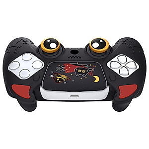 PlayVital Halloween Cute Demon Controller Silicone Case for ps5, Kawaii Controller Cover Gamepad Skin Protector for ps5 with Touch Pad Sticker & Thumb Grip Caps - Black