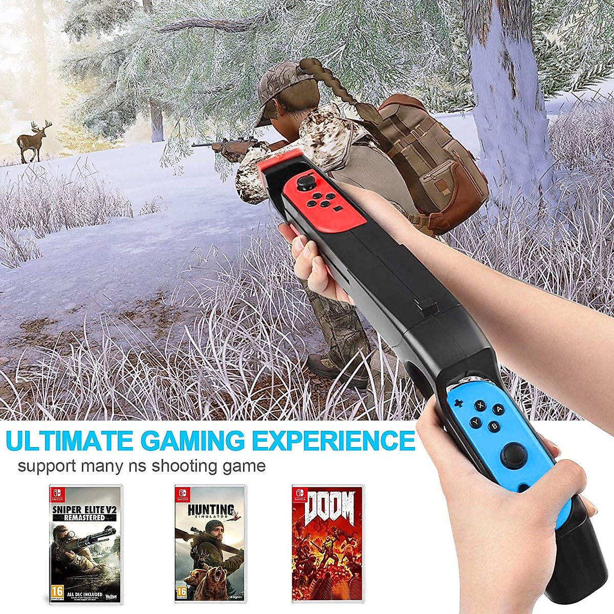 INFURIDER Game Gun Controller for Nintendo Switch Hunting Game,Handle Grips Compatible for Joy-con Shooting Games,Gunshot Controller Adapt for Other Shooting Game on Switch