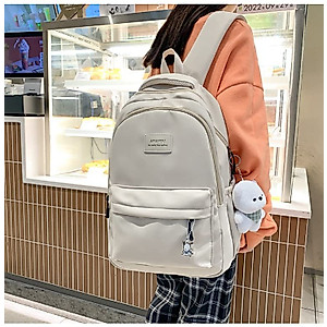 GRYPIT Kawaii Cute Aesthetic Backpack with Cute Accessory Cute Bag Charm (Stone White)
