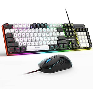 MageGee Gaming Keyboard and Mouse Combo, True RGB Backlit Membrane Office Keyboard, 104 Keys Metal Panel USB Quiet Wired Keyboard for Windows Laptop PC - White/Black