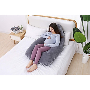 AS AWESLING Pregnancy Pillow, U Shaped Full Body Pillow, Nursing, Support and Maternity Pillow for Pregnant Women with Removable Velvet Cover (Grey)