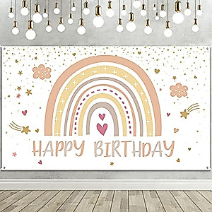 Rainbow Boho Party Decorations Boho Rainbow Birthday Backdrop Boho Happy 1st Birthday Party Supplies Decorations Photo Prop for Girl Boy Baby