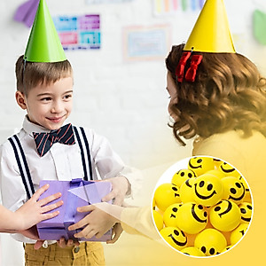 200 Pack Smile Face Stress Balls Mini Stress Balls 1.2 Inch Colored Soft Foam Stress Balls Funny Face Small Stress Balls for Teens Adults Stress Relief Balls Party Reward Gift (Yellow)