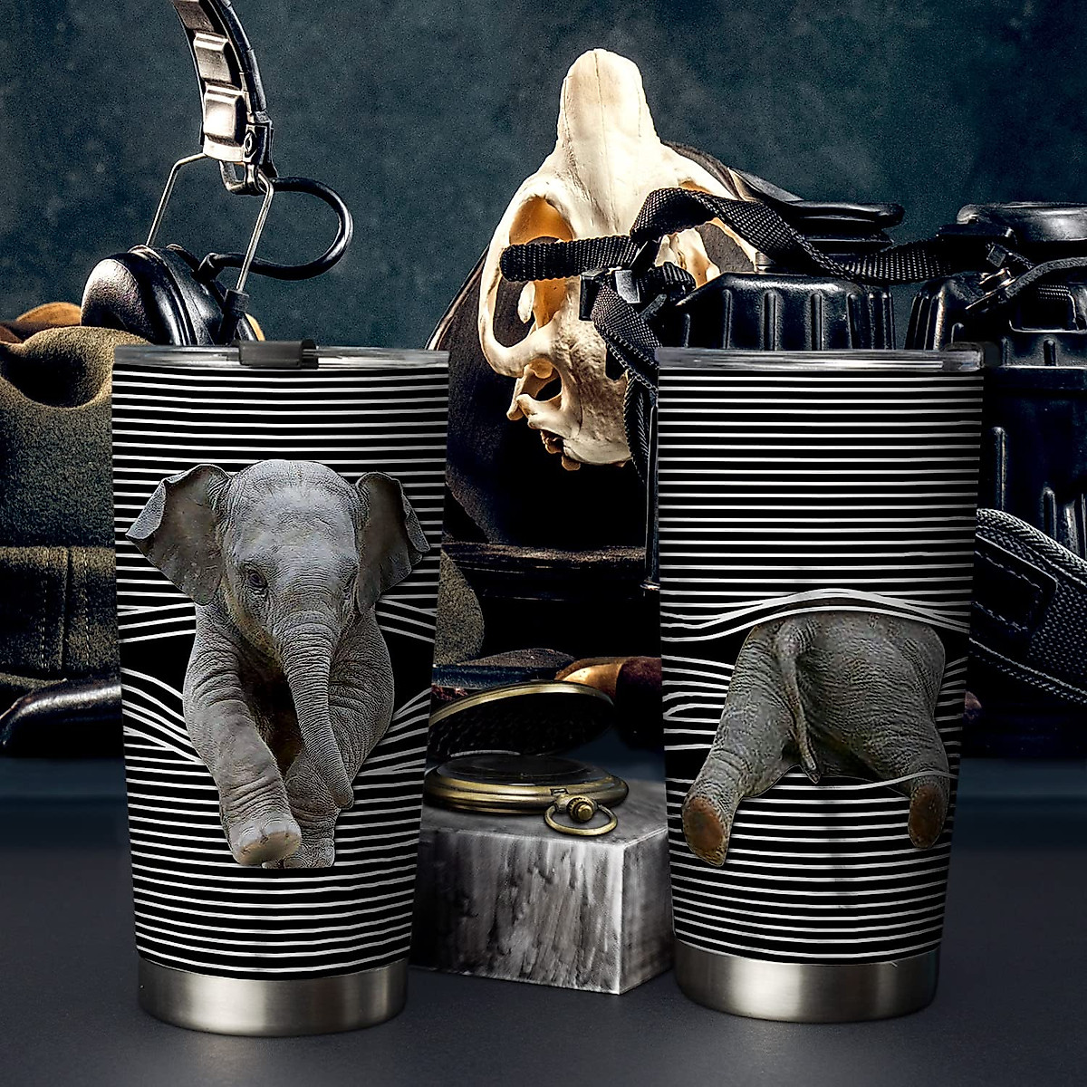 20oz Elephant Gifts for Women, Men, Birthday Gifts for Her, Him, Coffee Thermos, Funny Cool Gag Gifts, Animal Lovers Gifts, Cute Elephant Tumbler Cup, Insulated Travel Coffee Mug with Lid