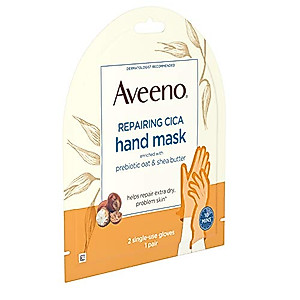 Aveeno Repairing CICA Hand Mask with Prebiotic Oat and Shea Butter for Extra Dry Skin, Paraben and Fragrance Free, 1 Pair of Single Use Gloves