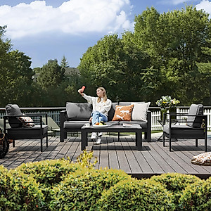 VONZOY Aluminum Patio Furniture Set, Grey Metal Outdoor Furniture Set,6 Piece Patio Furniture Set with Waterproof Covers for Backyard Garden