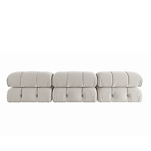 Convertible Modular Sectional Sofa, Modern Velvet Sofa 3-Seater Couch for Living Room, Apartment (104 in/Beige)