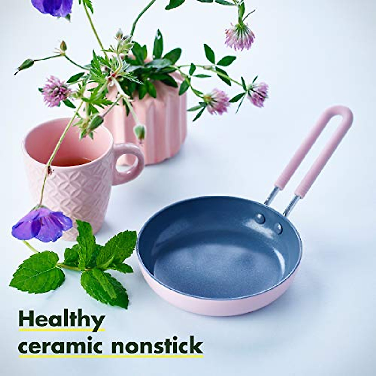 GreenPan Mini Healthy Ceramic Nonstick, 5" Round Egg Pan, PFAS-Free, Dishwasher Safe, Stay Cool Handle, Pink