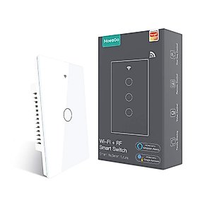 MoesGo 2nd Generation WiFi RF433 Smart Touch Wall Single Fire Smart Switch，No Neutral Wire Needed,Compatible with Smart Life/Tuya App, Works with Alexa and Google Home Single Pole 110V White 1 Gang