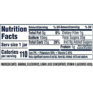 Gerber Natural for Baby Wonder Foods 2nd Foods Baby Food Jar, Banana Blueberry, Made with Natural Fruit & Vitamin C, Non-GMO Baby Food, 4-Ounce Glass Jar (Pack of 10)