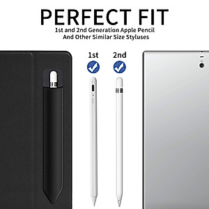 2 Pack Pencil Holder for Apple Pencil 1st 2nd Generation, YUOROS Adhesive Pencil Sleeve for iPad iPad 9th/8th Gen, Tablet Stylus Surface Pen (Black, Black)