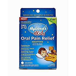 Kids Nighttime Oral Pain Relief Tablets by Hyland's 4Kids, Natural Relief of Toothache, Swelling Gums, and Oral Discomfort, 125 Count