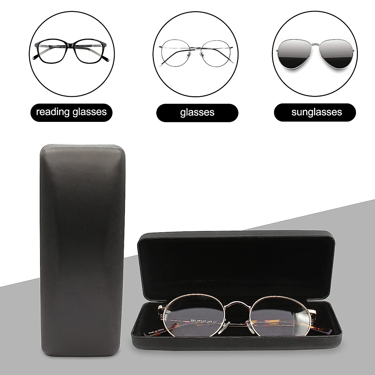 SMARTTOP Eyeglass Case, Sunglasses Glasses Case Hard Shell With Cleaning Cloth, Portable PU leather Lightweight Eye glass Carry Case (Black)