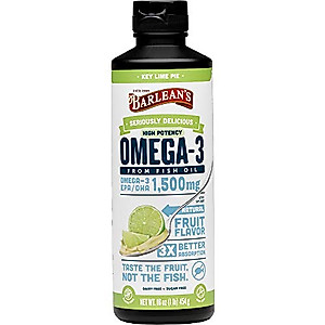 Barlean's Key Lime Pie High Potency Omega 3 Fish Oil Supplements - 1500mg of Omega 3 EPA/DHA for Brain, Heart, Joint, & Immune Health - All Natural Fruit Flavor, Non GMO, Gluten Free - 16-Ounce