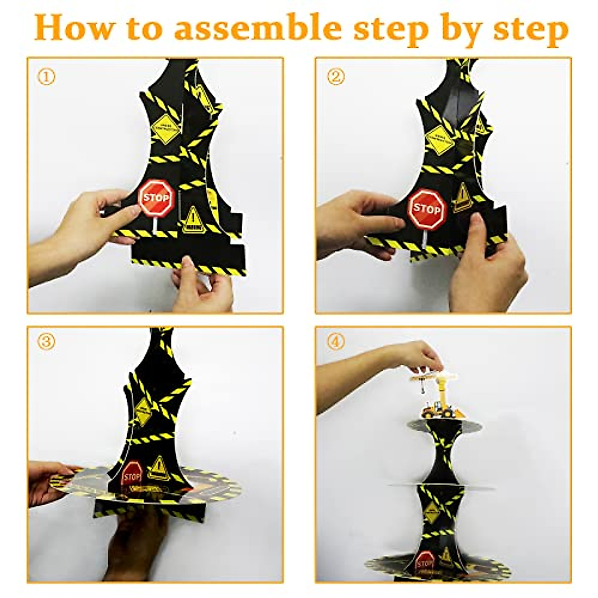 Construction Birthday Cupcake Stand with 24pcs Cupcake Toppers for Construction Themed Zone Party Decorations 3 Tire Dump Truck Car Cupcake Dessert Holder for Construction Baby Shower Party Supplies