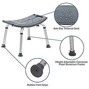 Flash Furniture HERCULES Series Tool-Free and Quick Assembly, 300 Lb. Capacity, Adjustable Gray Bath & Shower Chair with Non-slip Feet