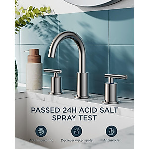 FORIOUS Chrome Bathroom Faucet 2 Handle Basin Faucet, 8 inch Widespread Sink Faucet Bathroom 3 Hole with Metal Pop-up Drain Assembly, Brass Lavatory Sink Tap 3 Pieces RV Faucet, Water Supply Lines