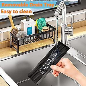 JYFKINN Sponge Holder for Kitchen Sink, Kitchen Sink Caddy, Rustproof 304 Stainless Steel Dish Sponge Organizer with Diversion Drainage, Dish Soap Dispenser Brush Holder Storage