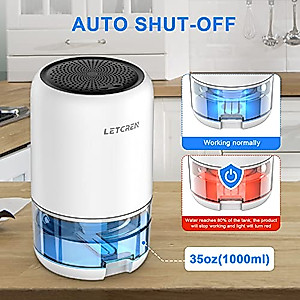 Dehumidifiers for Home Up to 280 sq.ft with Auto-off, Two Working Mode, 7 Colorful LED Light, LETCREN 35oz Quiet and Portable Dehumidifiers for Bathroom, Bedroom, Basement, Kitchen, RV, Closet