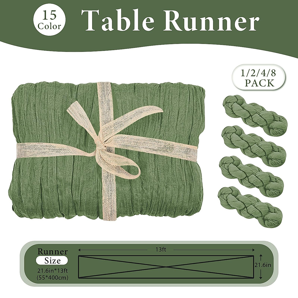 NOSTHEART Sage Green Cheesecloth Table Runner 10Ft Boho Table Runner Gauze Cheese Cloth Table Runner Rustic Sheer Table Runner for Party Wedding Bridal Baby Shower Birthday Table Decoration