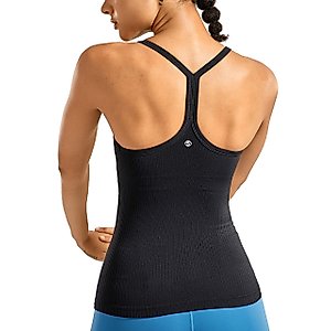 CRZ YOGA Seamless Workout Tank Tops for Women Racerback Athletic Camisole Sports Shirts with Built in Bra Black Large