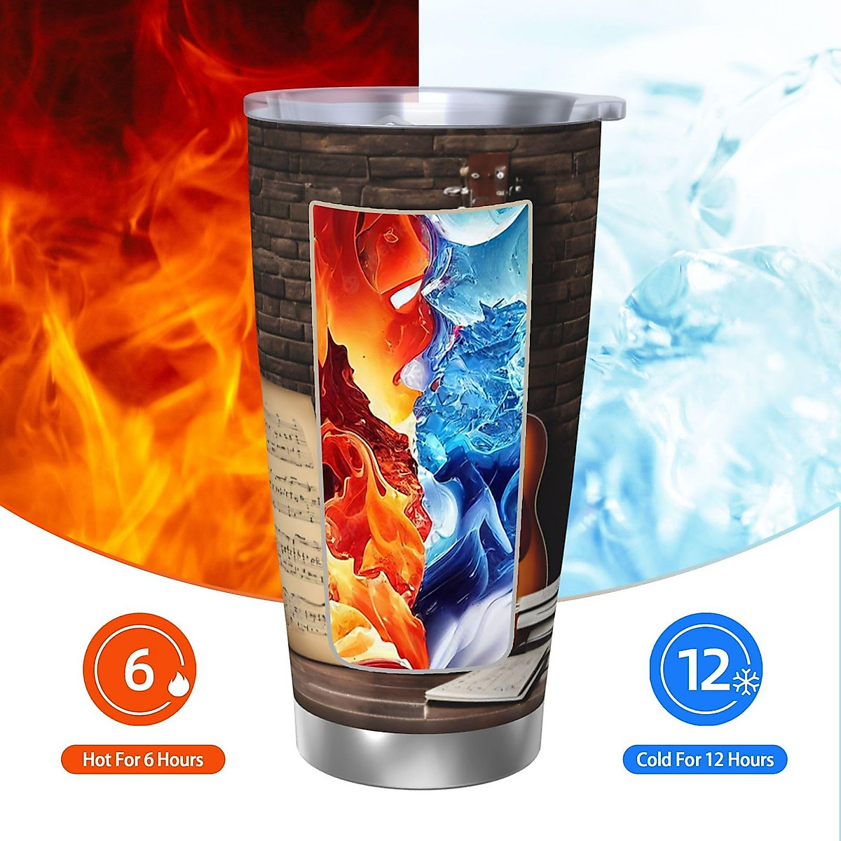 THLKLDKSZX Note Guitar 20oz Tumbler With Lid And Straw,Spill-Proof Thermal Cup,Travel Coffee Mug,Stainless Steel Double Wall Vacuum Insulated Car Tumbler,Fits Most Car Cupholders,Hot & Cold