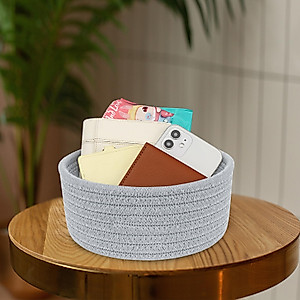 ABenkle 2 Pack Small Baskets, Cotton Rope Woven Basket, Cute Mini Tiny Storage Baskets, Decorative Boho Basket for Nursery Living Room Bedroom Montessori Shelf - Grey
