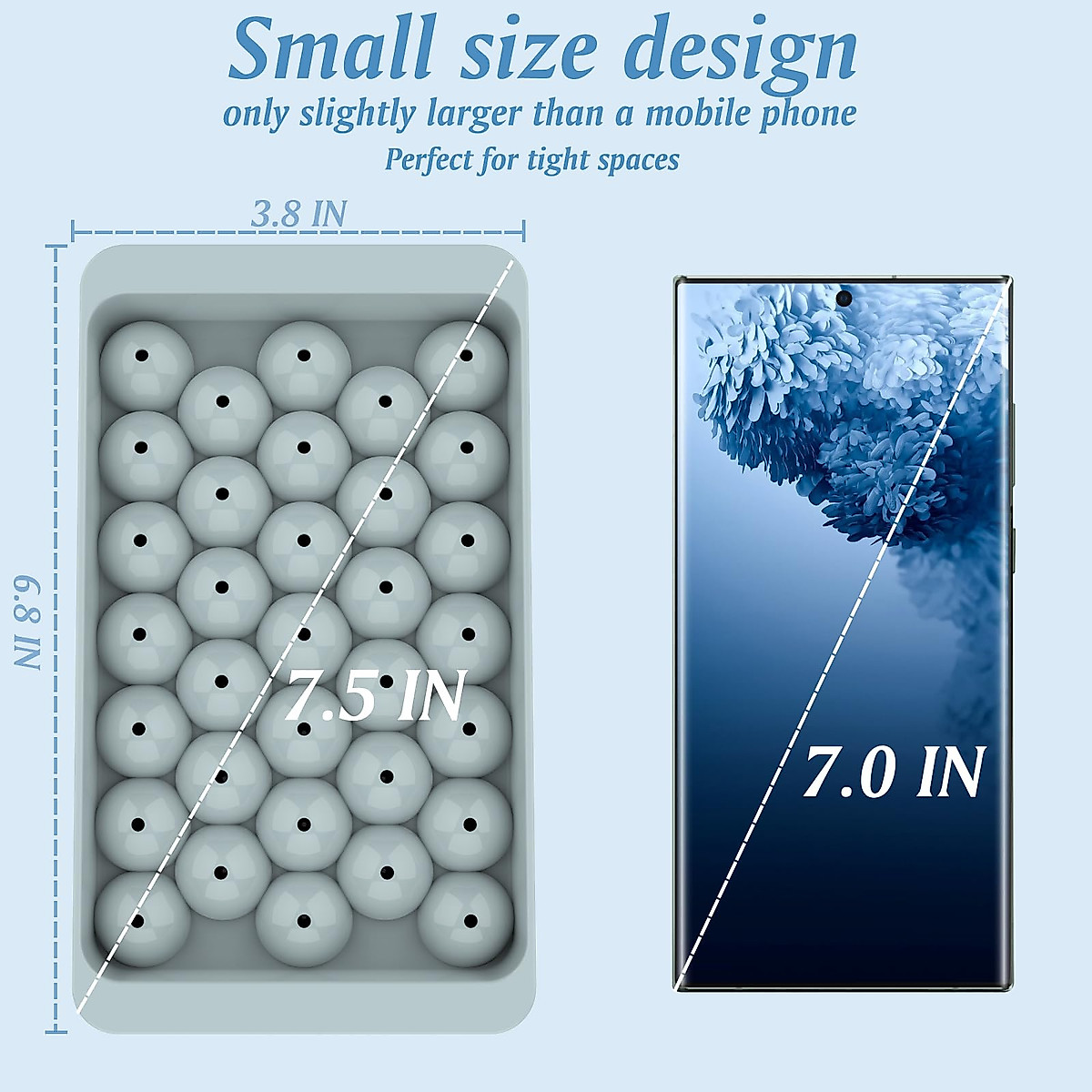 Idosf Round Ice Cube Tray with Lid & Bin for Mini Fridge, Space-Saving Ice Trays for Freezer, 66 x 0.8IN Sphere Ice Cube Mold Making, 2 Pack Circle Ice Makers with Ice Buckets & Scoop
