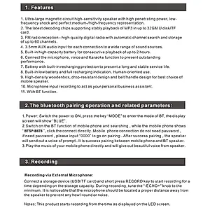 NEM Mobi7e Portable Wireless Bluetooth High Performance Stereo Speaker Extra Bass, USB Recording, Rechargeable Battery, AUX and TF Card Input, FM Radio, MP3, Mic and Guitar Input, LED Lights (Black)