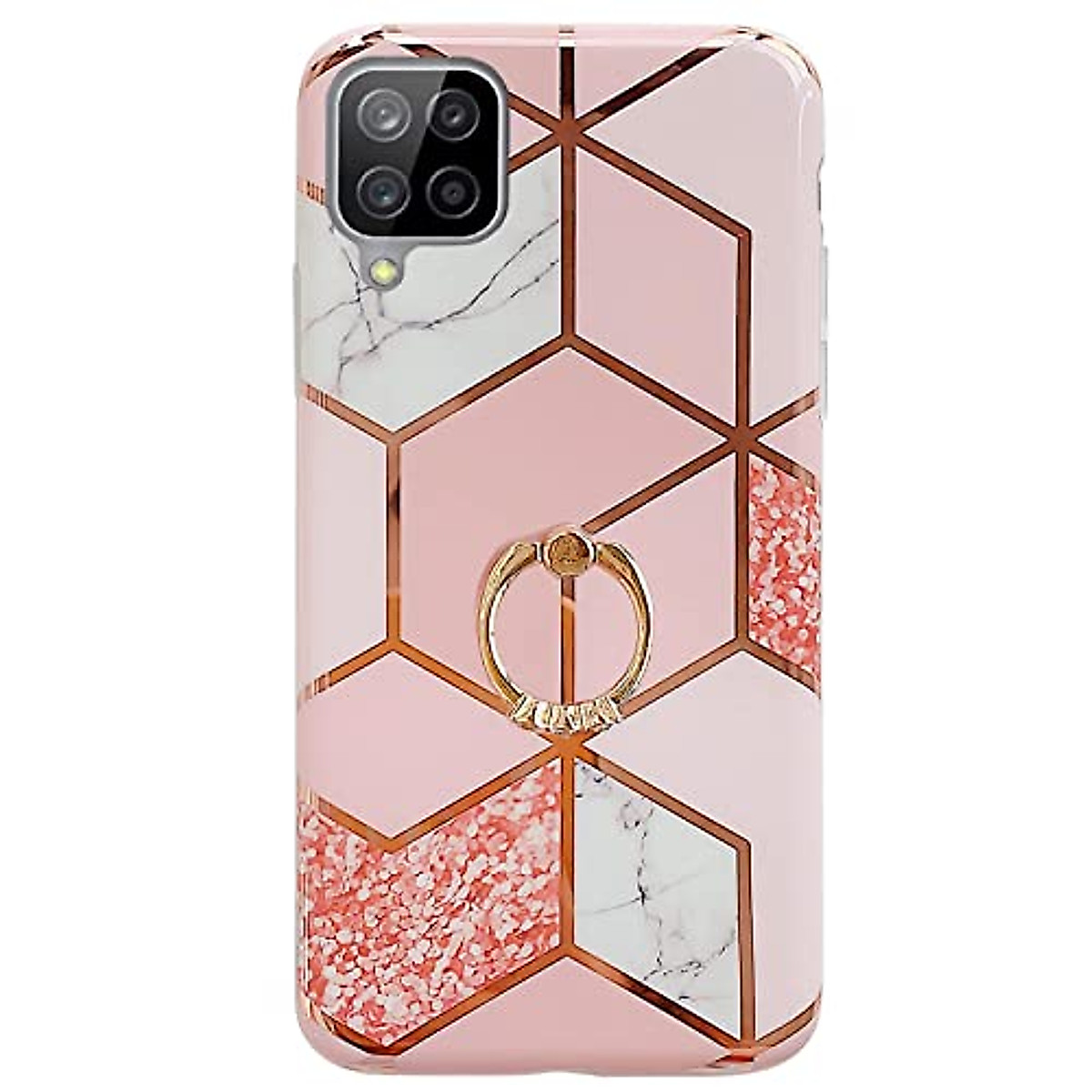 Qokey Compatible for Samsung Galaxy A12 Case,Bling Cute for Women Girls with 360 Degree Rotating Ring Kickstand Soft TPU Shockproof Cover Designed for Galaxy A12 6.5 inch 2020 Released Rhombic Marble