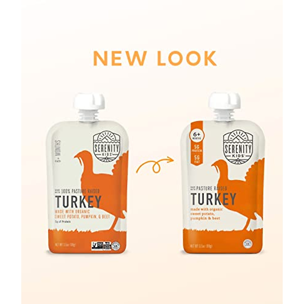 Serenity Kids 6+ Months Baby Food Pouches Puree Made With Ethically Sourced Meats & Organic Veggies | 3.5 Ounce BPA-Free Pouch | Pasture Raised Turkey, Sweet Potato, Pumpkin, Beet | 6 Count