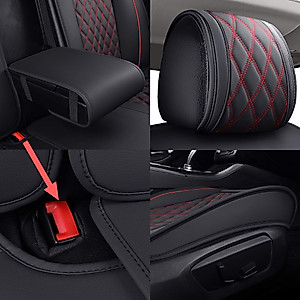 YIERTAI Car Seat Covers Universal Fit Compatible with Ford Escape Edge Versa Fiesta Highlander Maxima Sorento Rogue Truck Cushions with Waterproof Faux Leather, Full Set, Black-Red