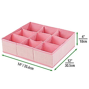 mDesign Fabric 9 Section Dresser Drawer and Closet Storage Organizer for Child/Kids Room, Nursery, Playroom - Large Divided Bin Holds Clothes, Diapers, Cream, Toy, Blankets - Pink Herringbone