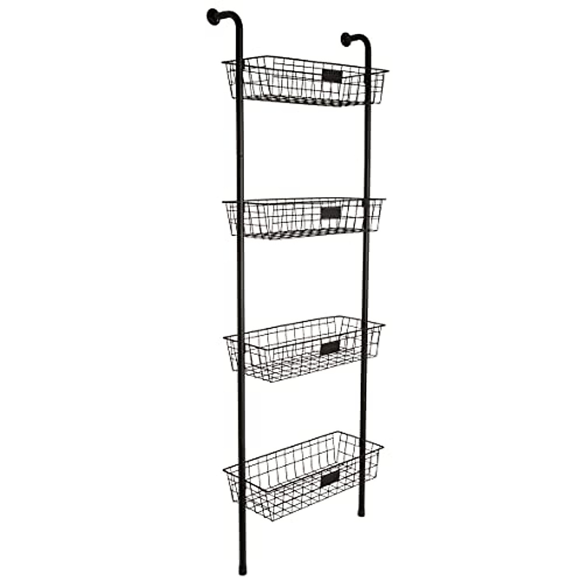 Bee Home Industrial Style Iron Wall Mounted Basket Organizer Storage Shelf, 4 Baskets, with Chalkboard Labels