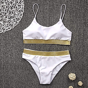 Thenlian Women Solid Bikini Set Swimming Two Piece Swimsuits Swimwear Beach Suit(S, White)