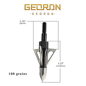 100 Grains Archery Hunting Broadheads 1-1/8" Cutting 3-Fixed-Blades Bow-Hunting Arrow Tip 6 PK (Black 6 pk)