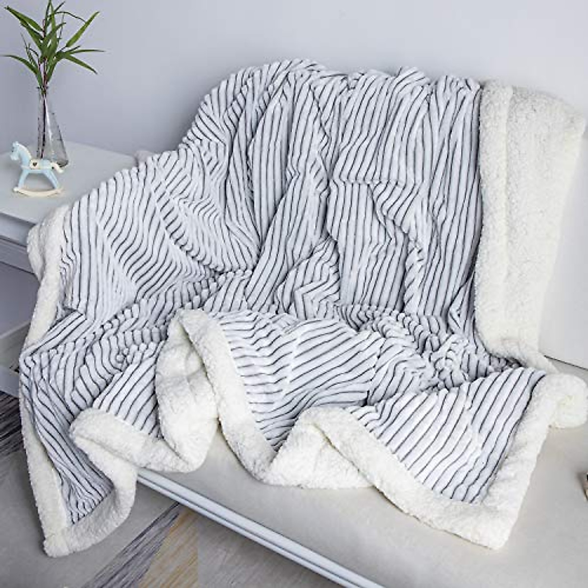 DISSA Sherpa Blanket Fleece Throw – 51x63, Grey & White – Soft, Plush, Fluffy, Fuzzy, Warm, Cozy, Thick – Perfect for Couch, Bed, Sofa, Chair - Reversible Throw Blanket