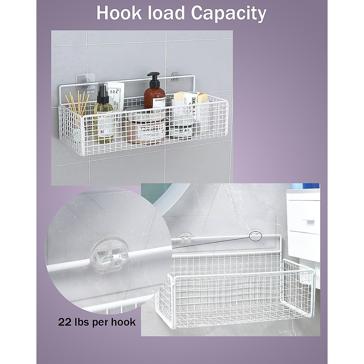 Kethmeva 2-PCS Shower Adhesive Hooks Shower Caddy Adhesive Replacement,Transparent Strong Hook Strip, Waterproof Without Drilling, can be Matched with soap Rack Storage Rack, Kitchen Rack